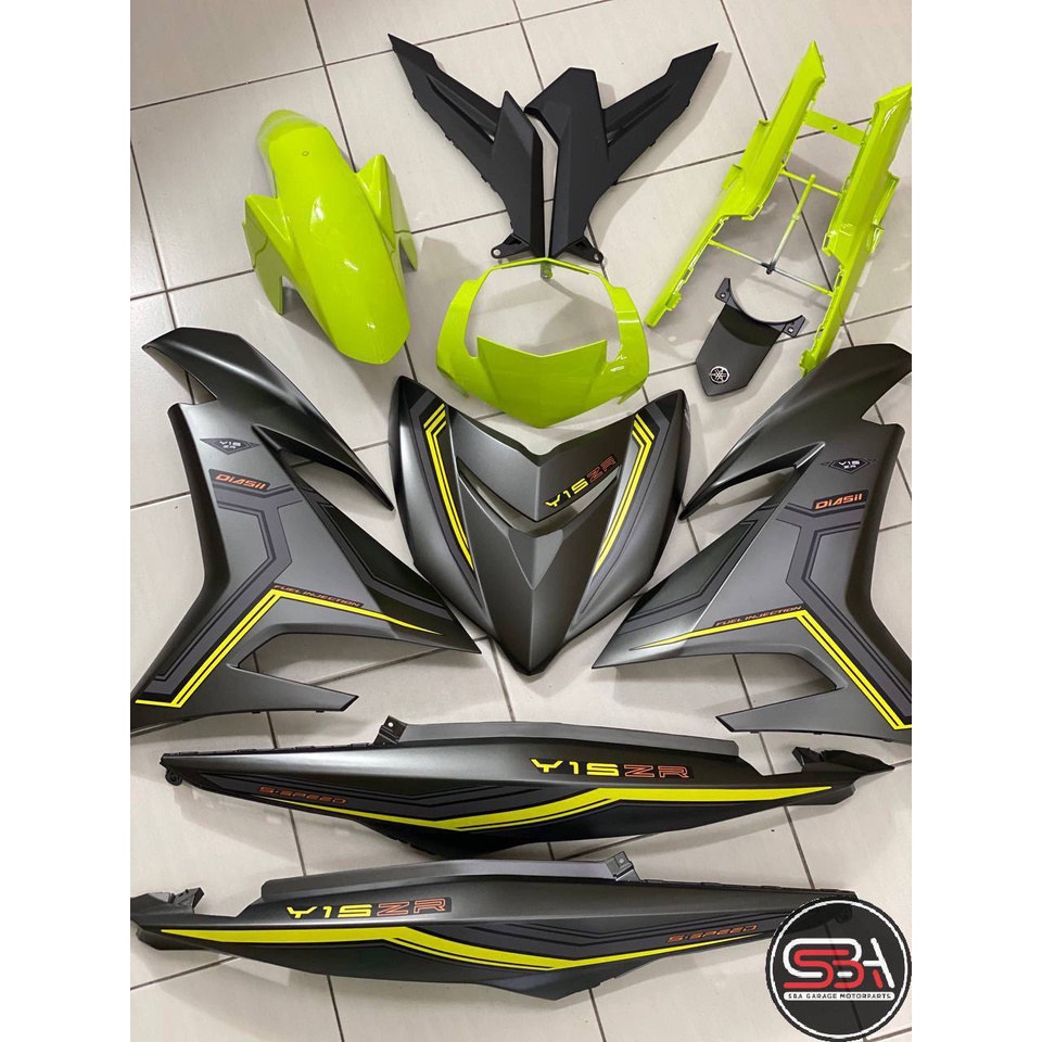 COVERSET Y15ZR V1 V2 SD16 GREY MATT LEMON GREEN PATTERN LINE PREMIUM COVERSET BODYSET Y15ZR Y15 ...