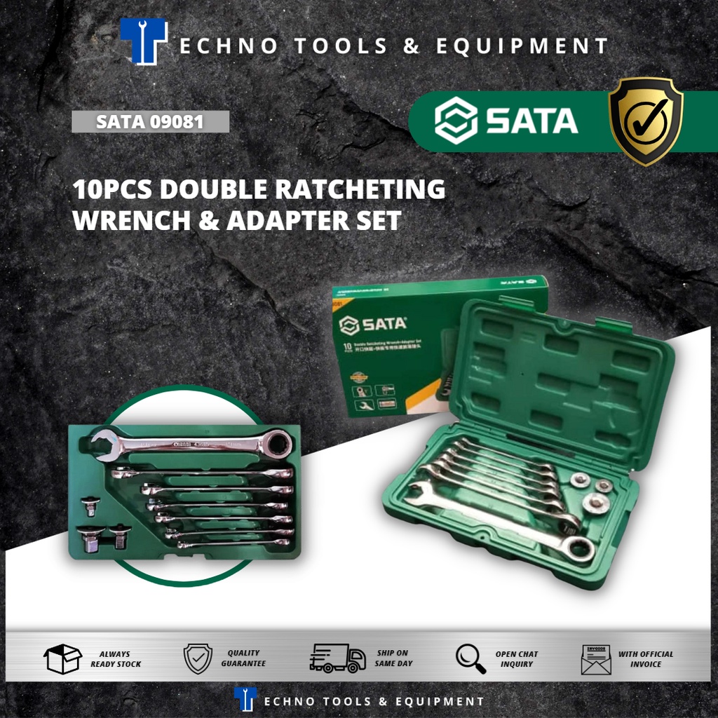 SATA 09081 10PCS DOUBLE RATCHETING WRENCH & ADAPTER SET | Shopee Malaysia