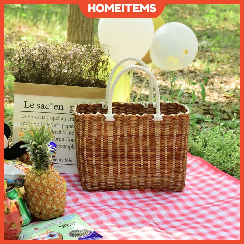 🔥Bakul Rotan Bakul Bunga Rotan Hang Basket Shopping Basket Straw Picnic ...