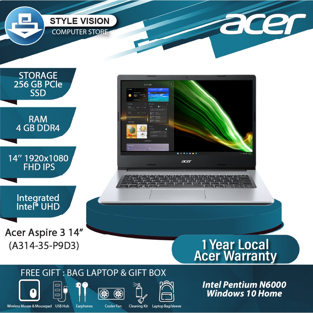 Acer Aspire 3 ( A314-35-P9D3) Intel Pentium N6000 4GB DDR4 256GB SSD 14 ...