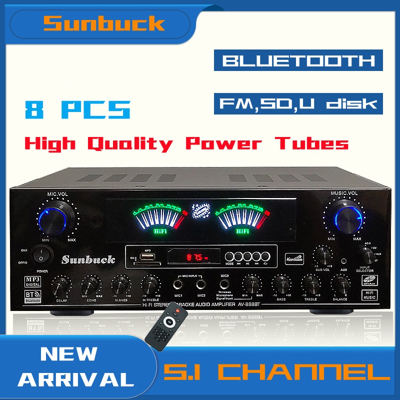 Sunbuck 5.1 Channel Power Amplifier Home Theater Karaoke Amplifier Bluetooth Stereo Bass Amp ...