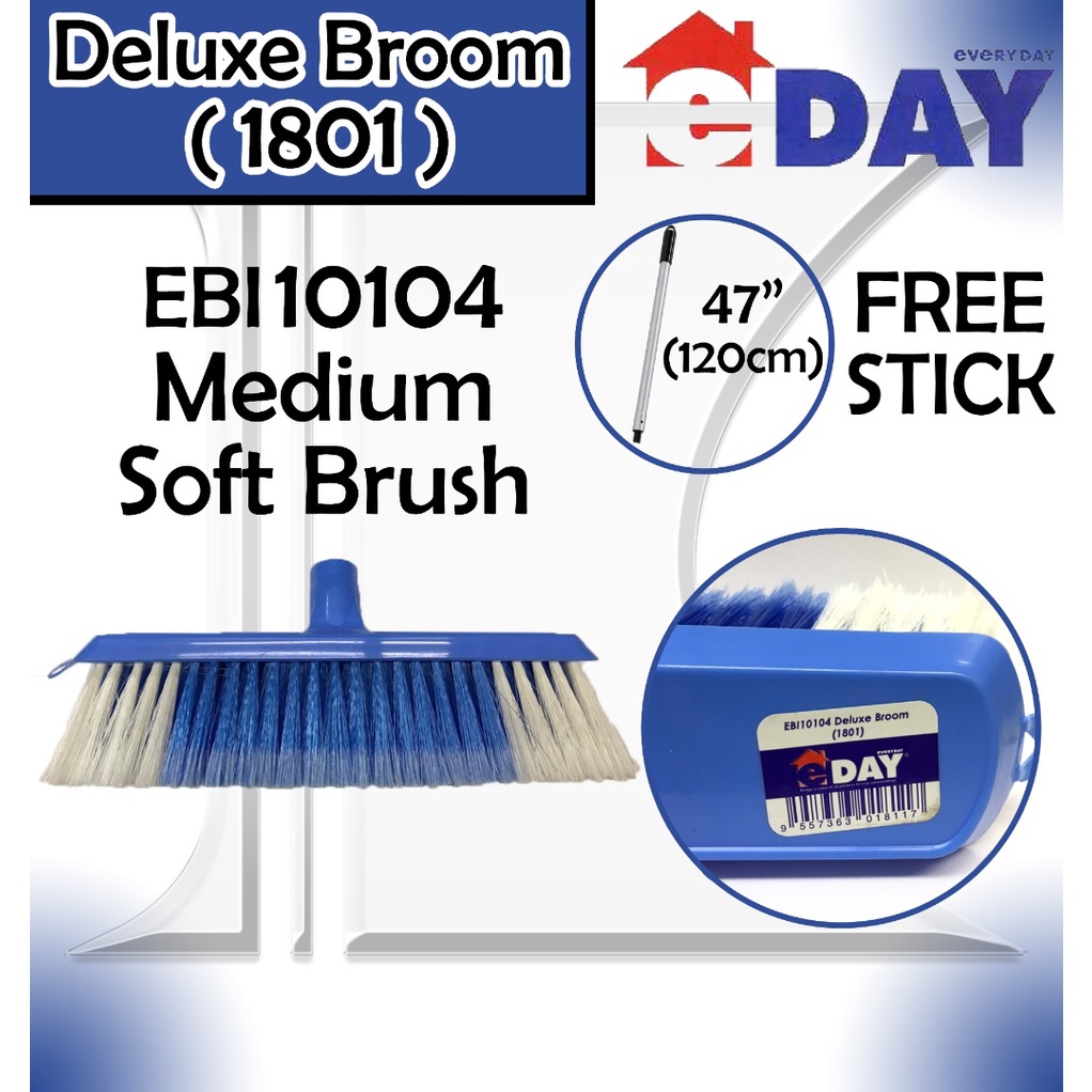 EDAY Soft Deluxe Broom EBI10104 (1801) Blue Free Stick Handle Soft ...