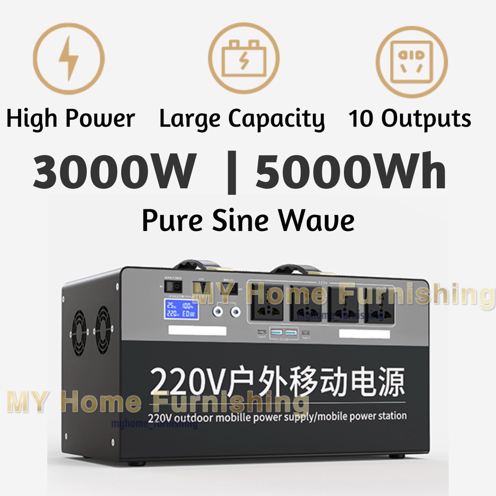 【FREE SHIPPING】3000W Portable Power Station 4x AC 220V Output 5000Wh ...