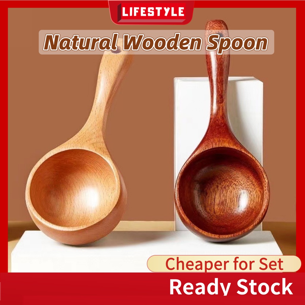 LIFESTYLE Natural Wood Tableware Spoon Ladle Large Capacity Long Handle ...