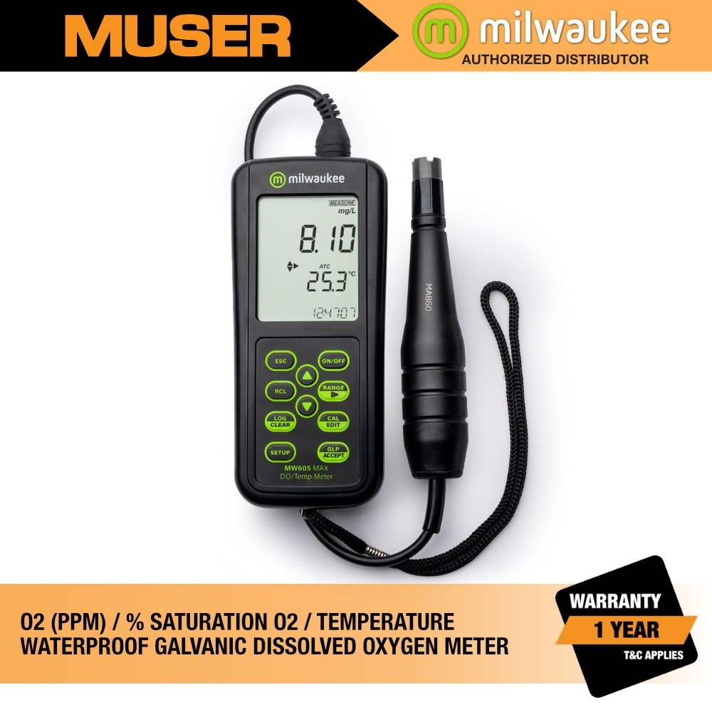 Milwaukee MW605 MAX Waterproof Galvanic Dissolved Oxygen Meter with ...