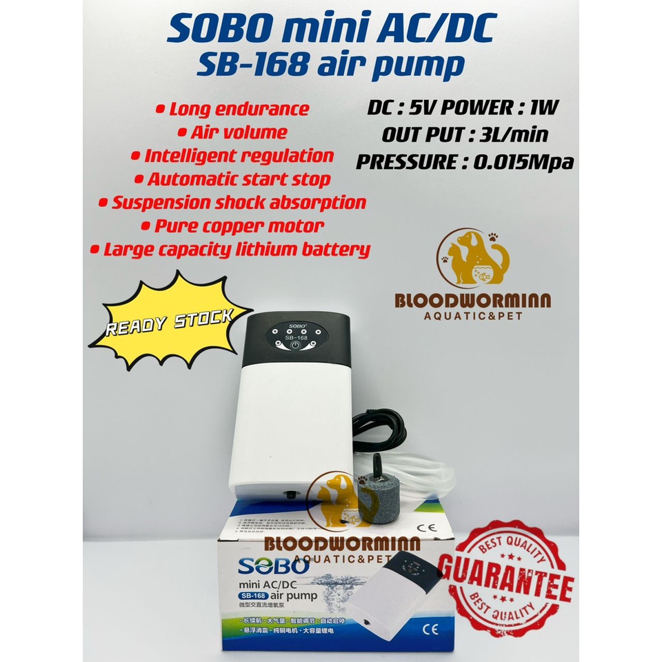 SOBO Mini AC/DC Air Pump SB-168 / SB-268 Aquarium Fishing Outdoor Portable USB Chargeable{READY ...