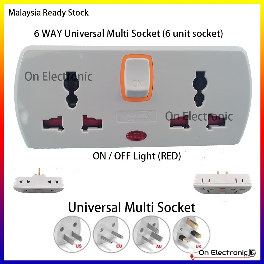 6 WAY Universal Multi Socket T-Adaport 3Pin and 2 PinExtension Plug ...
