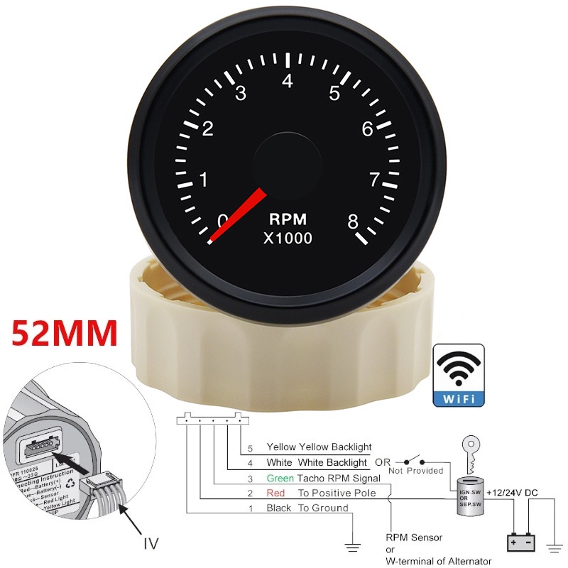 52MM WiFi Tachometer 4k 8k RPM Tacho Meter Programmable RPM Meter ...