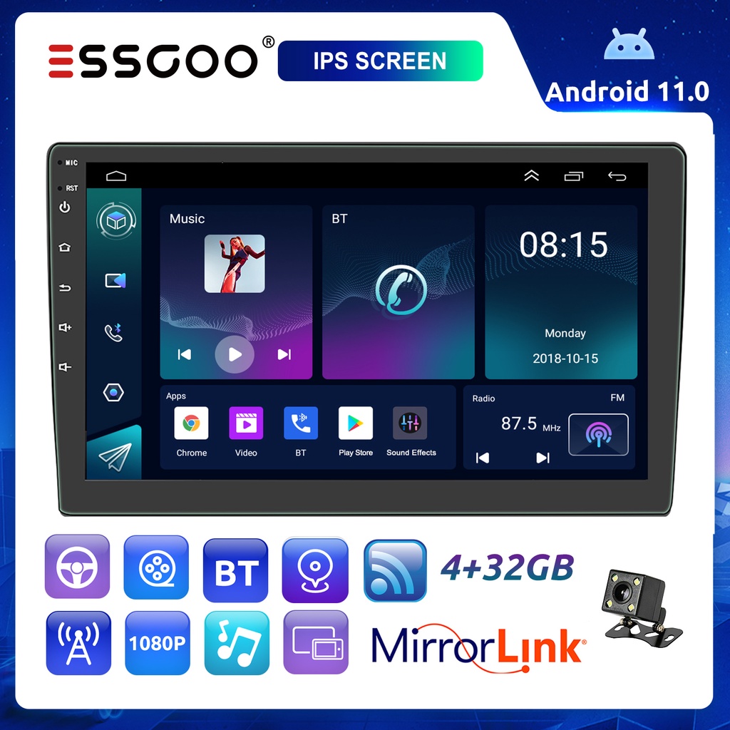ESSGOO 4+32GB 10" inch Android Car Player 2 Din IPS Screen Multimedia ...