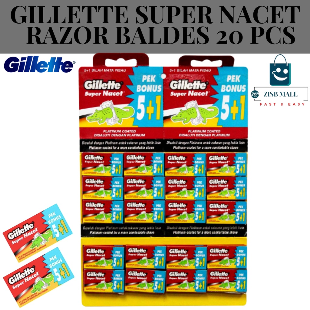 [ORIGINAL]GILLETTE SUPER NACET RAZOR BLADES 20 PCS(1 TUCK 5+1 BLADES ...