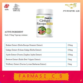 MegaLive Ginkgo Bacopa GOLD 45 Vegecaps x 2 bottles EXP:02/2026 [ 550mg ...