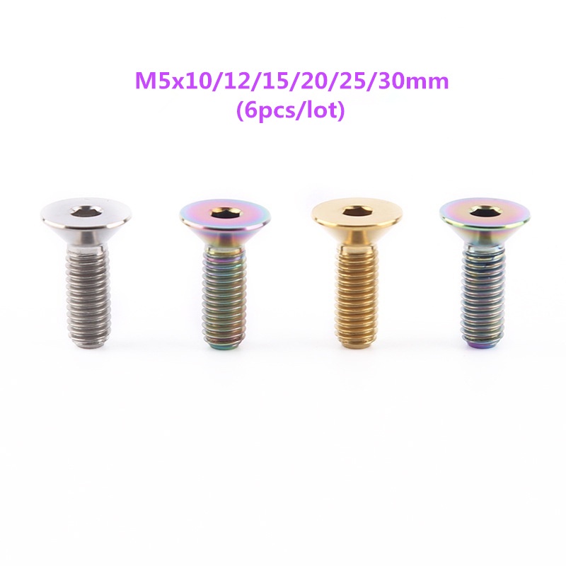 6PcsTitanium Ti Bolts M5 x 10 12 15 20 25 30 35mm Allen Key Flat ...