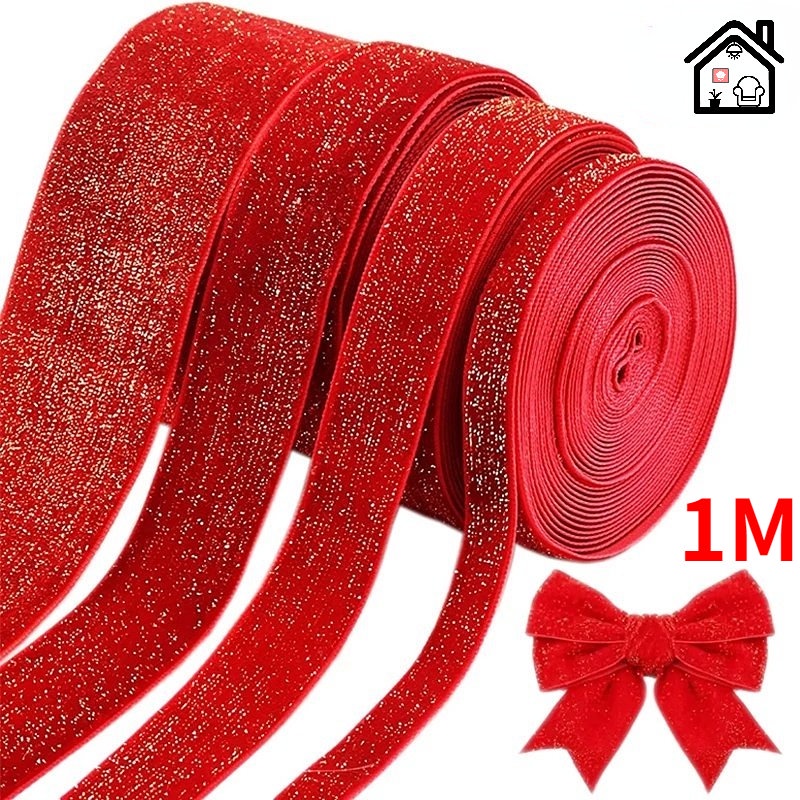 Christmas Red Gold Shimmer Velvet Ribbon / Christmas Garland Hairpin ...