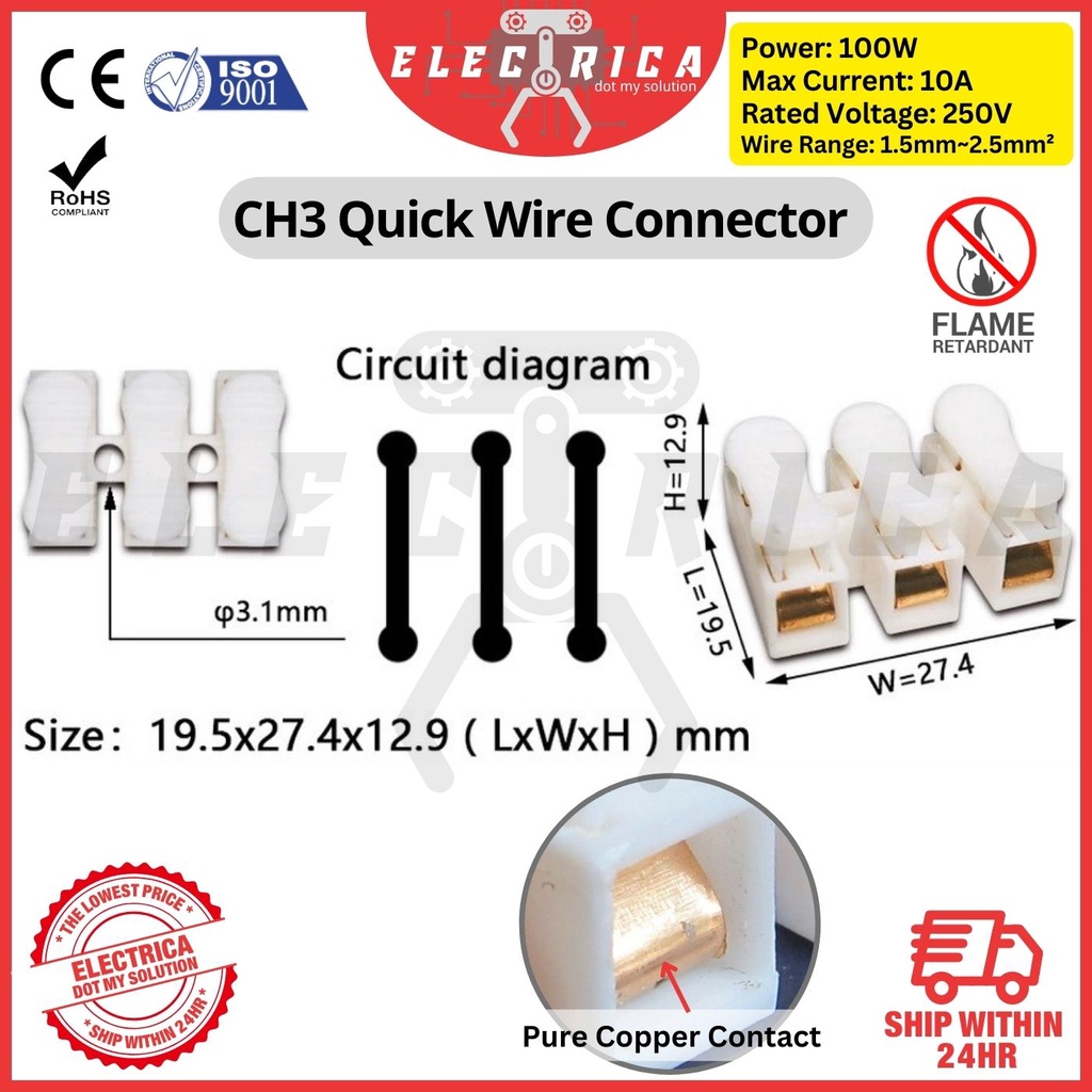 CH1 CH2 CH3 Electrical Wire Quick Connect 2 Pin 3 Pin Wire to Wire ...