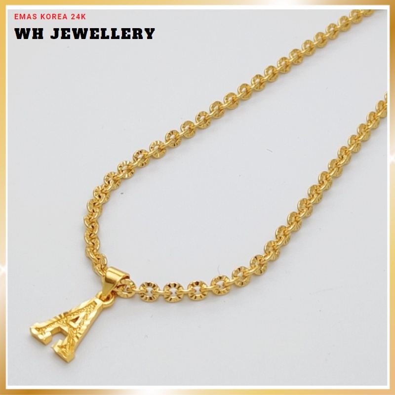 Rantai Leher Perempuan dan Loket Huruf Emas Korea 24K Women Necklace Pendant Gold Plated ...