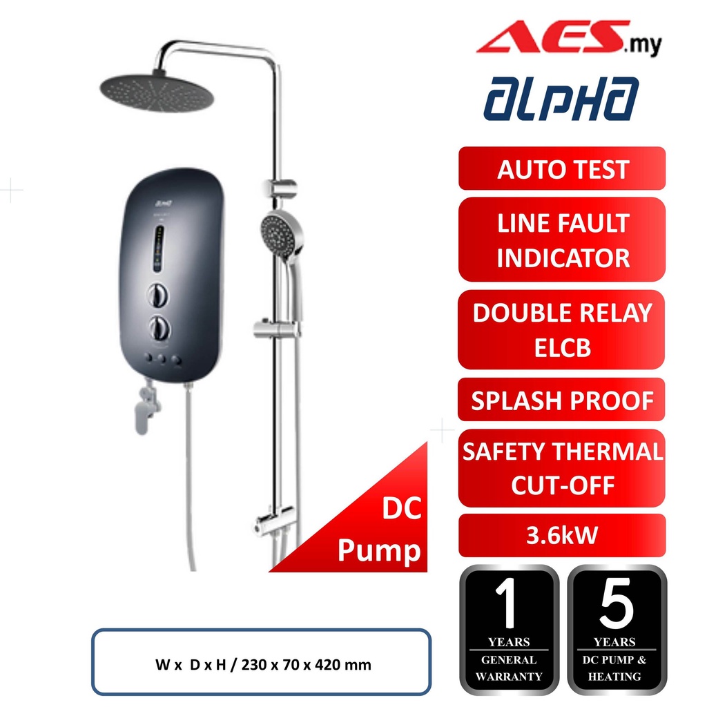 ALPHA SMART 18I PLUS METAL BLACK WATER HEATER WITH RAINSHOWER-DC PUMP ...