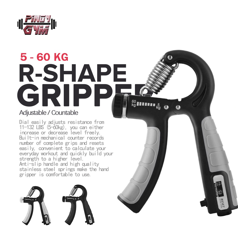 5-60KG Gripper R-Shape Adjustable Countable hand Grip Strength Exercise ...