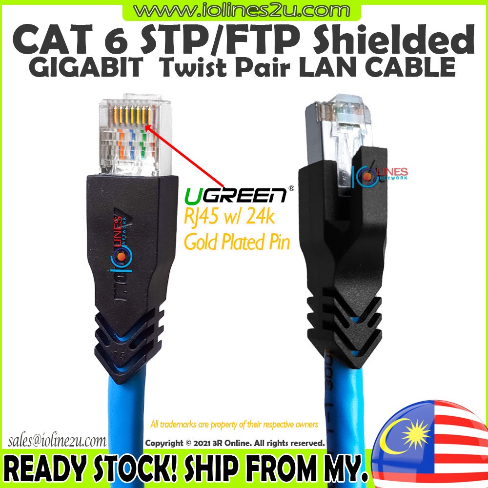 30m 35m 40m Cat 6 Cat6 STP FTP LAN Network cable Ugreen 24K RJ45 Pin ...