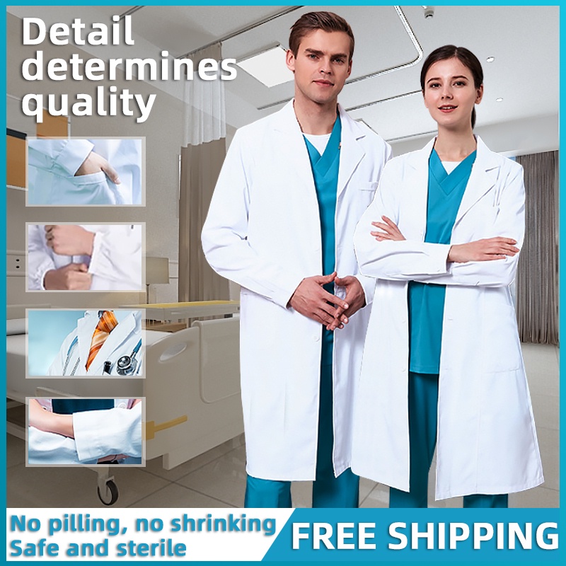 【MALAYSIA READY STOCK】LAB COAT UNISEX White Workwear Long-Sleeved BAJU ...