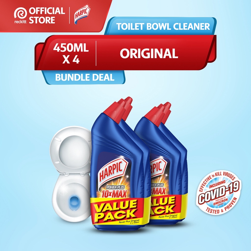 Harpic PowerPlus (450mlx4)/Active Gel (500mlx4) Disinfectant Toilet Cleaner (White Shine Bleach ...