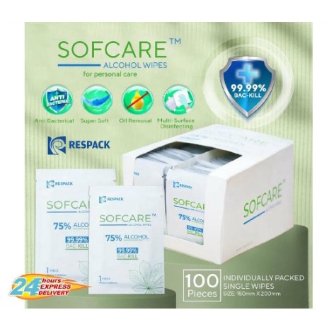 RESPACK SOFCARE 75% Alcohol Wet Wipes 100's/BOX (Individual Packing ...