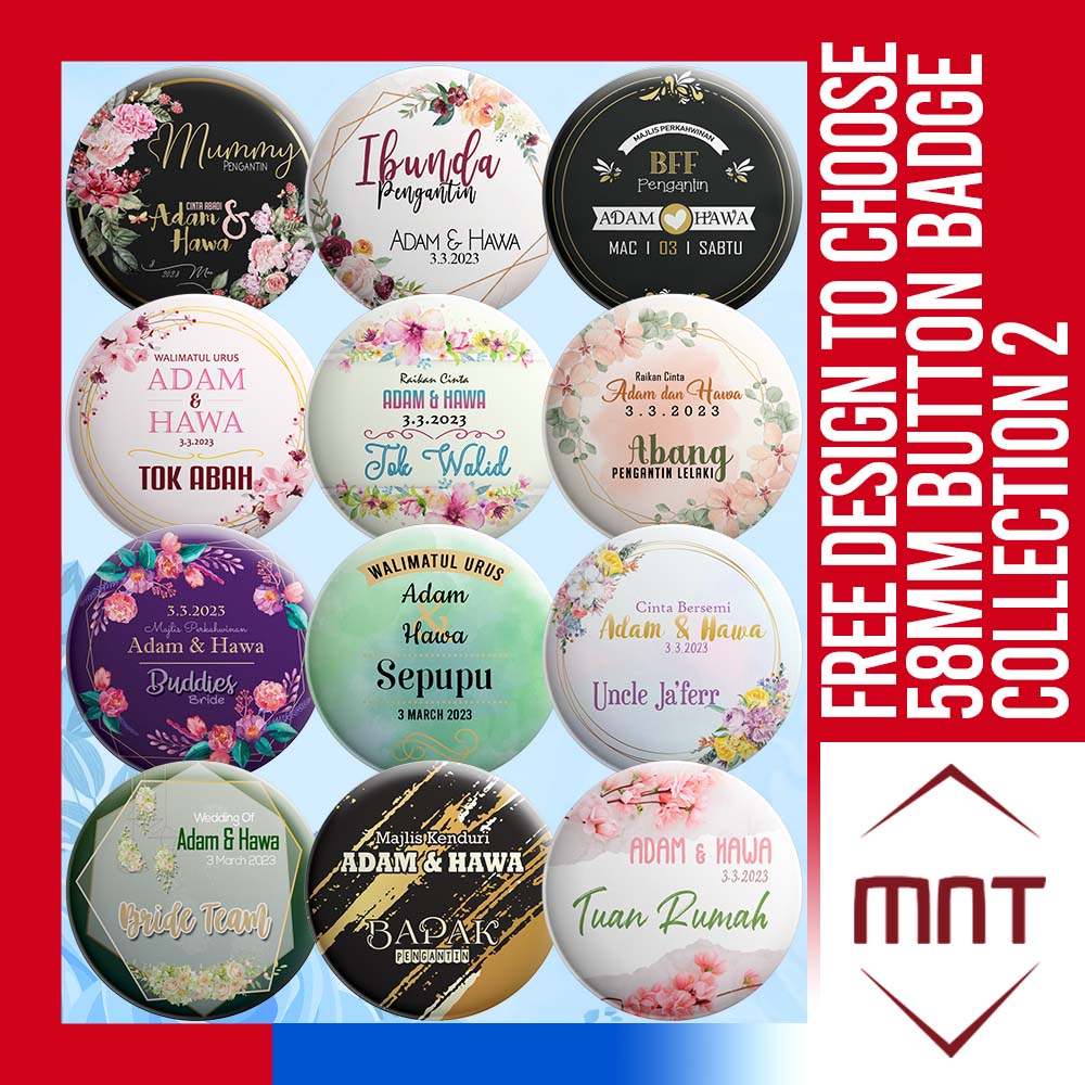 [MNT][No Minimum][Collection 2 - BBW013~BBW024] Button Badge 58mm Majlis Perkahwinan/Tunang ...