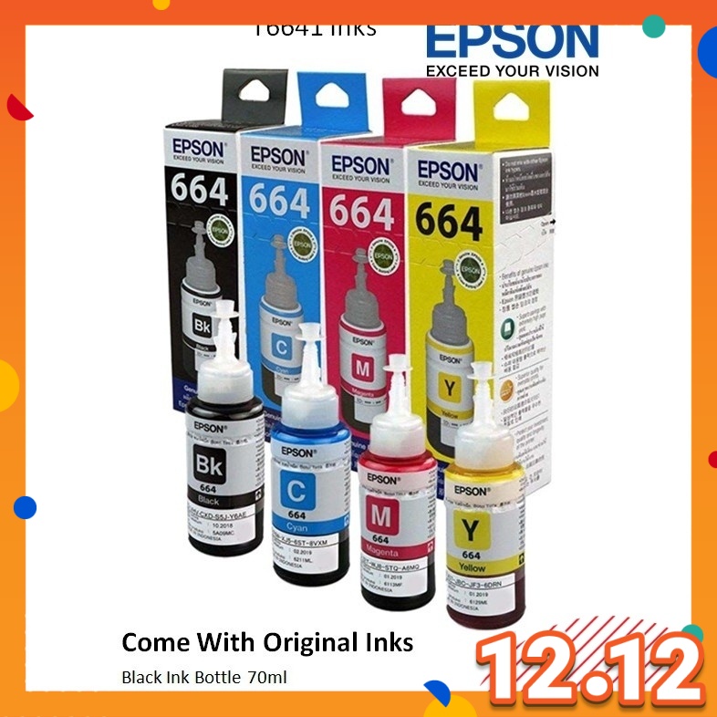 GENUINE 100% EPSON T664 70ml Full Set Refill Ink T6641 6642 6643 L120 ...
