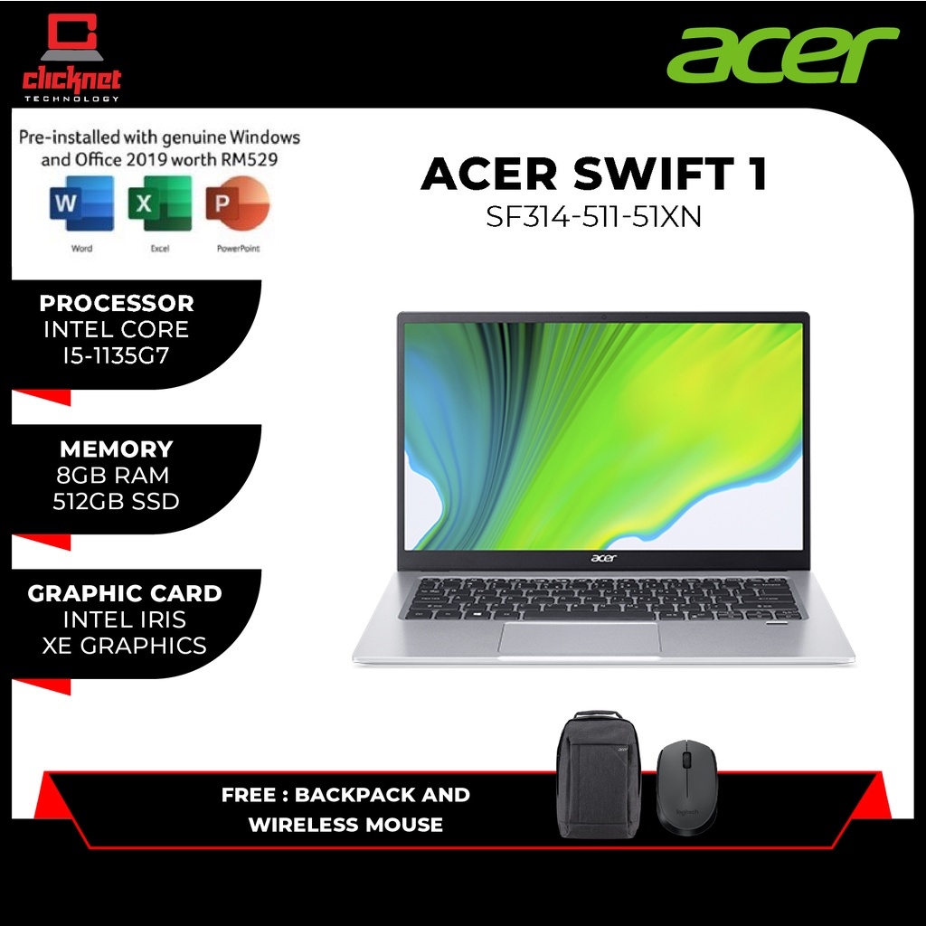 ACER SWIFT 3 SF314-511-51XN i5 Laptop( I5-1135G7, 8GB, 512GB SSD, 14.0 ...