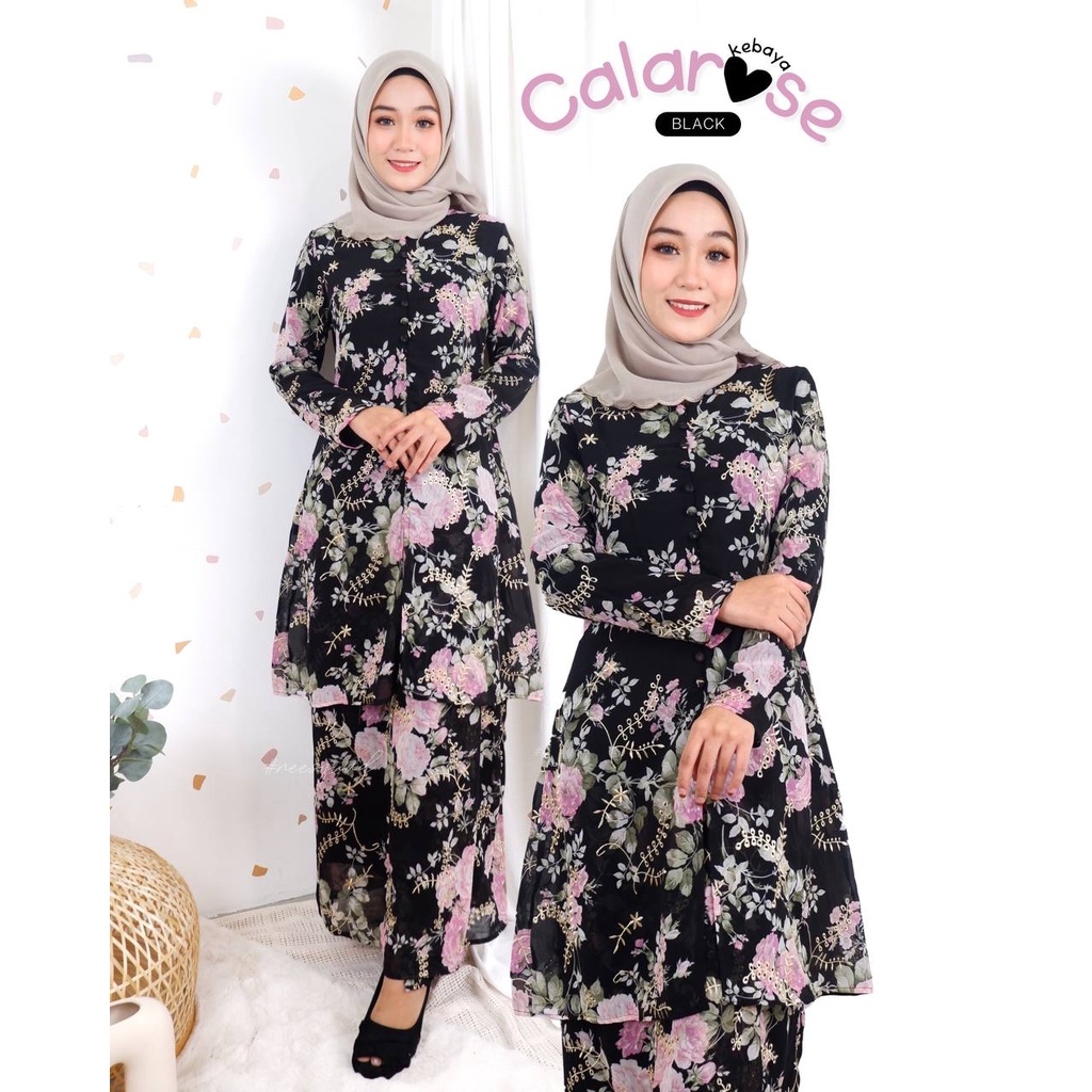 Calarose Kebaya Kurung Chiffon Sedondon Raya 2023 Baju Puff Kurung Puff ...
