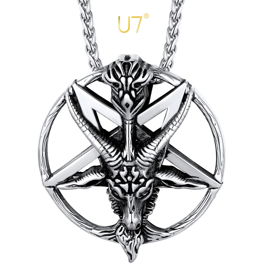 Punk Inverted Pentagram Necklace for Men Stainless Steel Baphomet Goat ...