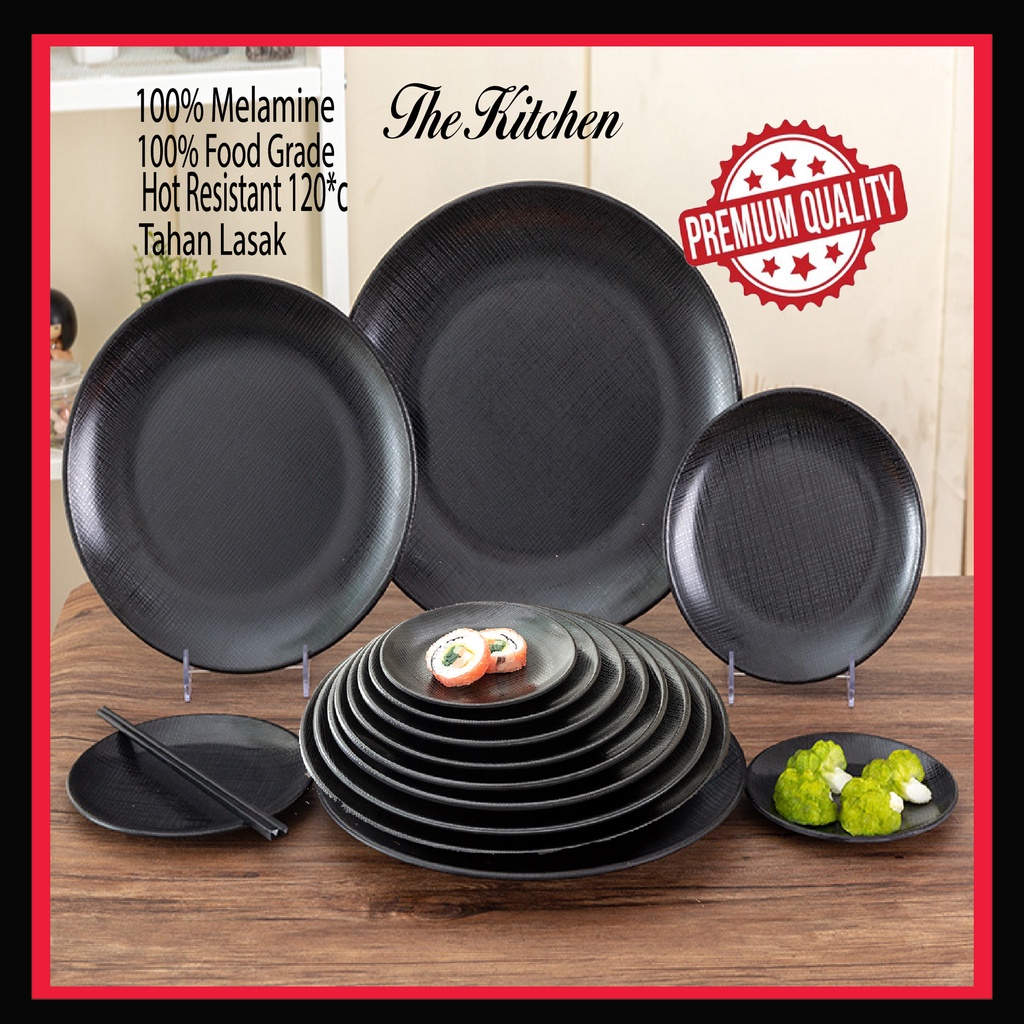 TheKitchen Pinggan Makan Melamine Round Black Plate Serving Restaurant ...