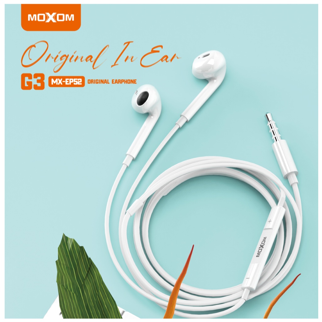MOXOM MX-EP52 G3 Wired Earphone AUX 3.5mm With Mic Handsfree Stereo HiFi Sound Bass Dynamic ...