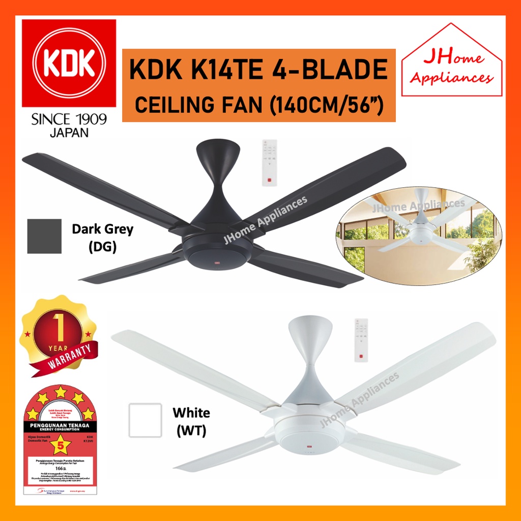 KDK K14TE 4 BLADE REMOTE CONTROL CEILING FAN DC MOTOR K14TE-DG / K14TE ...