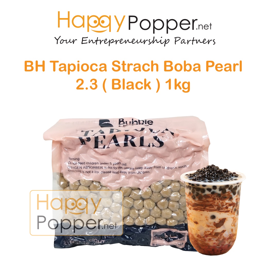Happypopper Halal Bubble Tea Boba Tapioca Starch Balls Ball Black Pearl 1 kg 1kg Thailand 泰国进口珍珠 ...