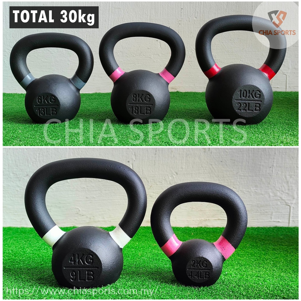 Classic Kettlebell Set 2 - 32kg Powder Coat Cast Iron Bells Dumbbell Weight Barbell 2 4 6 8 10 ...