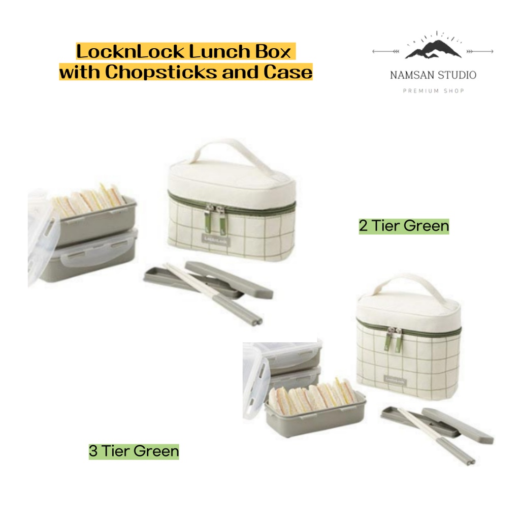LocknLock Lunch Box with Chopsticks and Case(Green) | Shopee Malaysia
