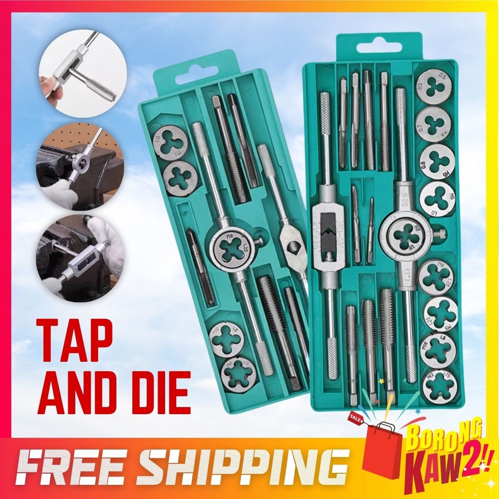 BKK 20pcs / 12pcs Thread Hand Metric Tap And Die Set Metal Tap M3-M12 Hand Tools Plugs Taps ...