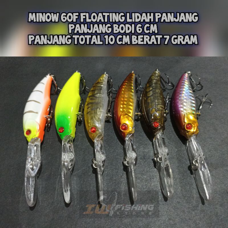 Minow floating tongue Lure, deep body length 6 cm total + tongue 10 cm ...