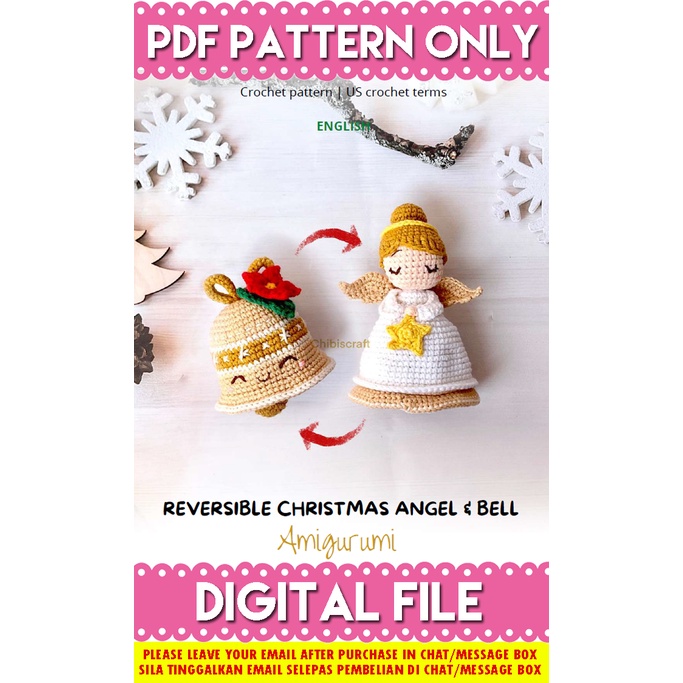 Crochet Pattern - Reversible Christmas Angel & Bell Amigurumi Pattern ...