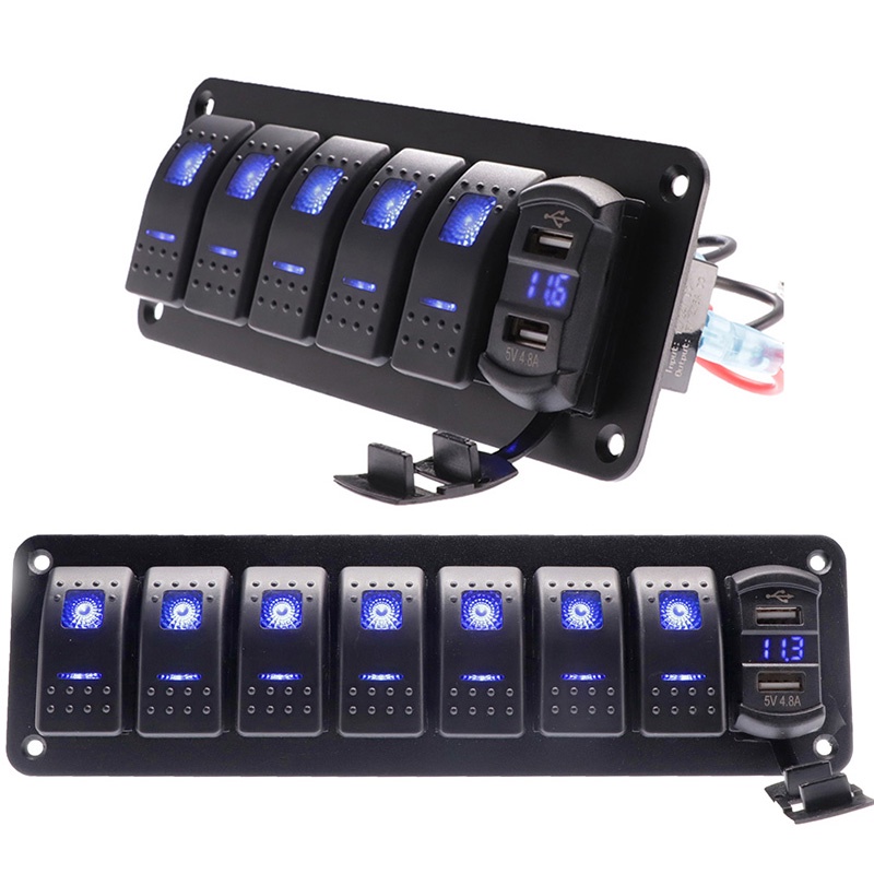 5 6 8 Gang LED Rocker Switch Panel With Voltmeter 4.2A Dual USB Rocker ...