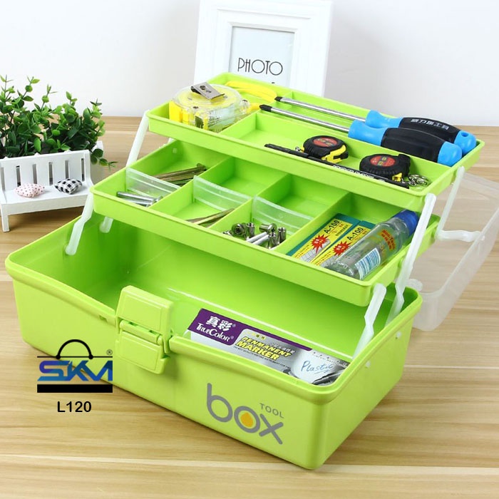 SKM Portable Double Layer Medicine/Stationery Dustproof Storage Tool ...