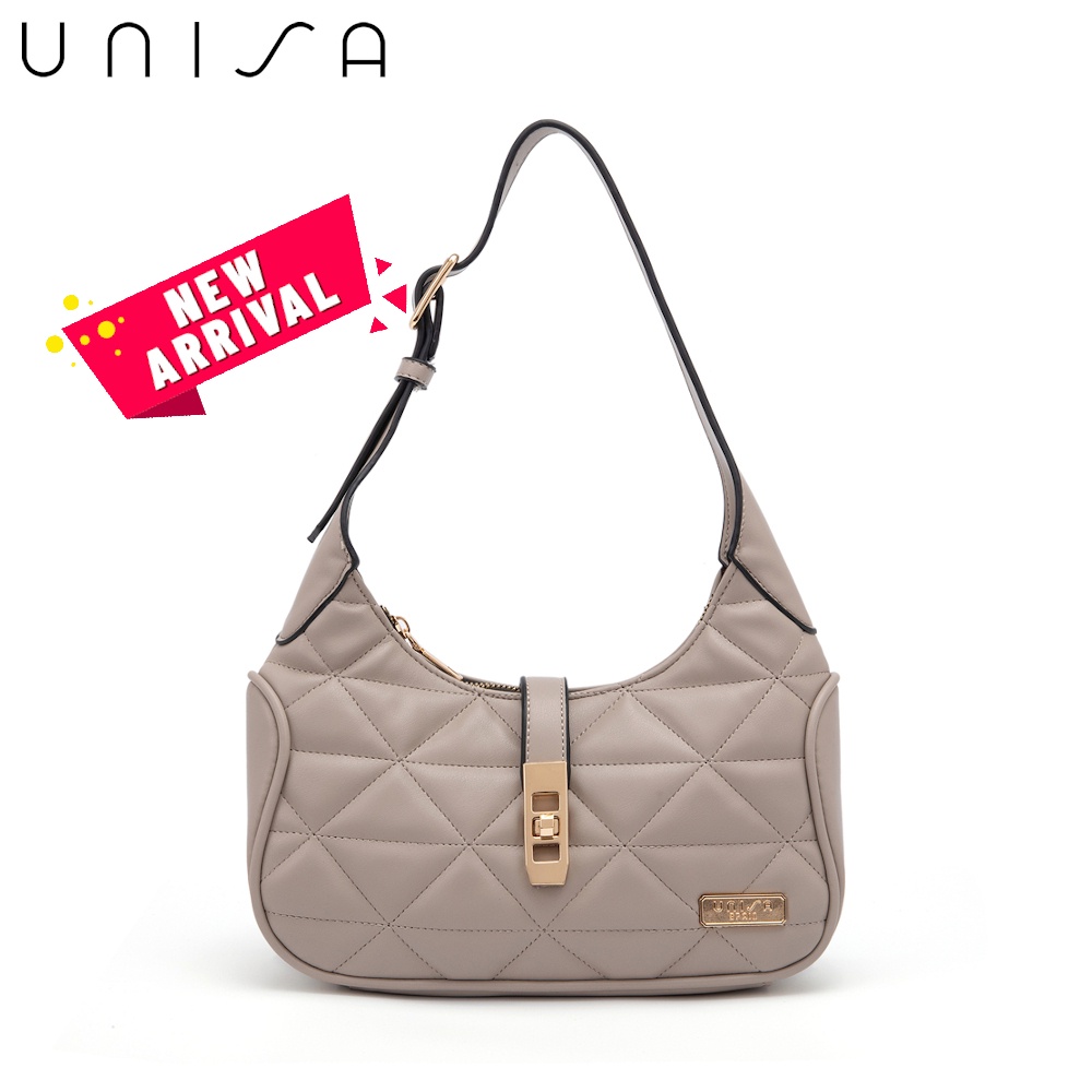 UNISA Quilted Shoulder Bag with Turn Lock (Black/Blue/Green/Taupe ...