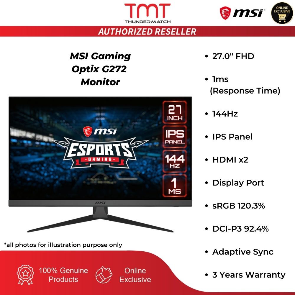 MSI Gaming Monitor Optix G272 | 27" FHD / 1ms / 144Hz | IPS | HDMI / DP ...