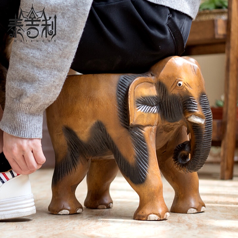 1-Thai creative log low stool solid wood small stool elephant shoe ...