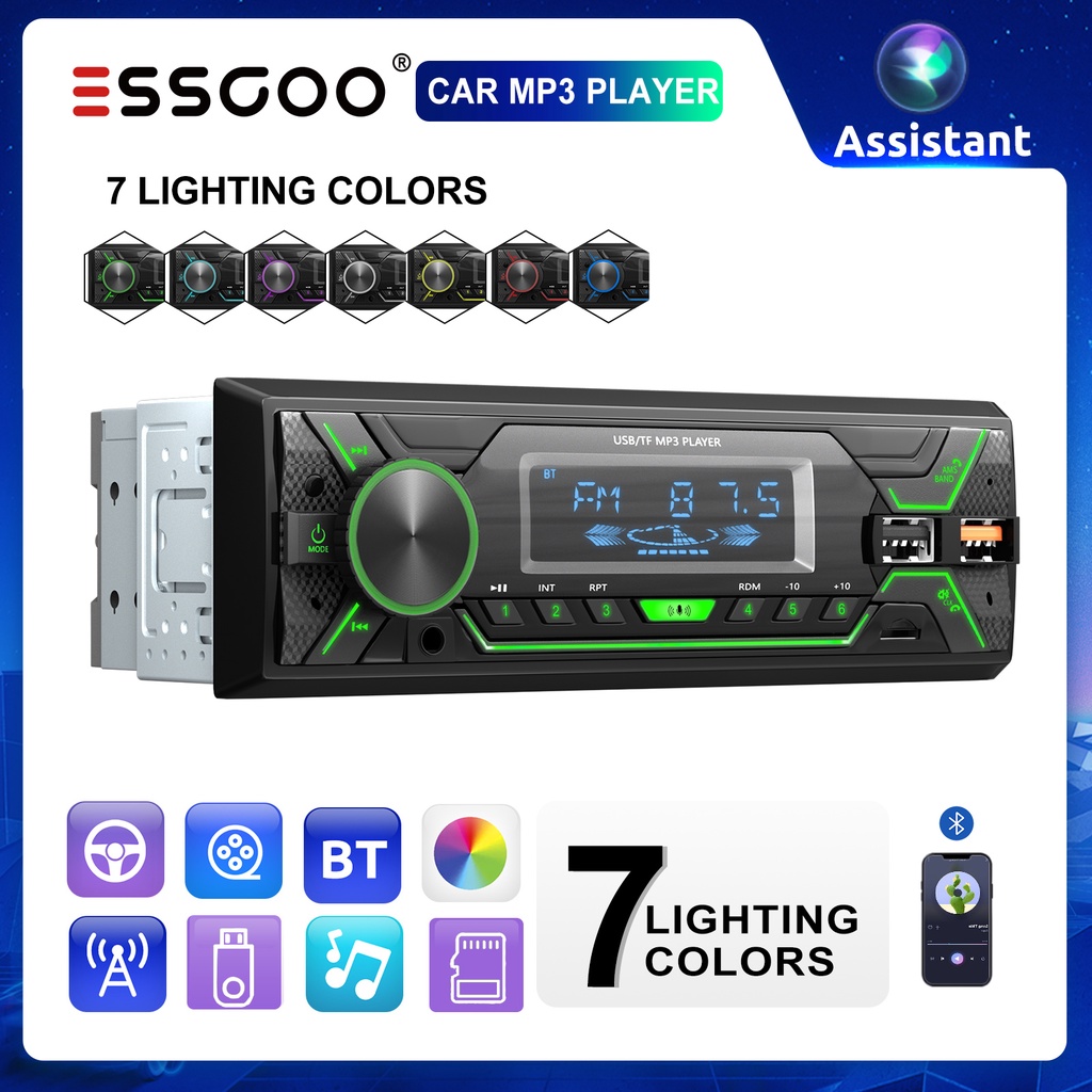 ESSGOO Single 1 Din Car Stereo Radio Bluetooth MP3 Car Player FM Receiver USB/TF/AUX Radio ...