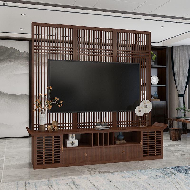 ۩ TV Cabinet Solid Wood Background Wall Partition Wall Integrated ...