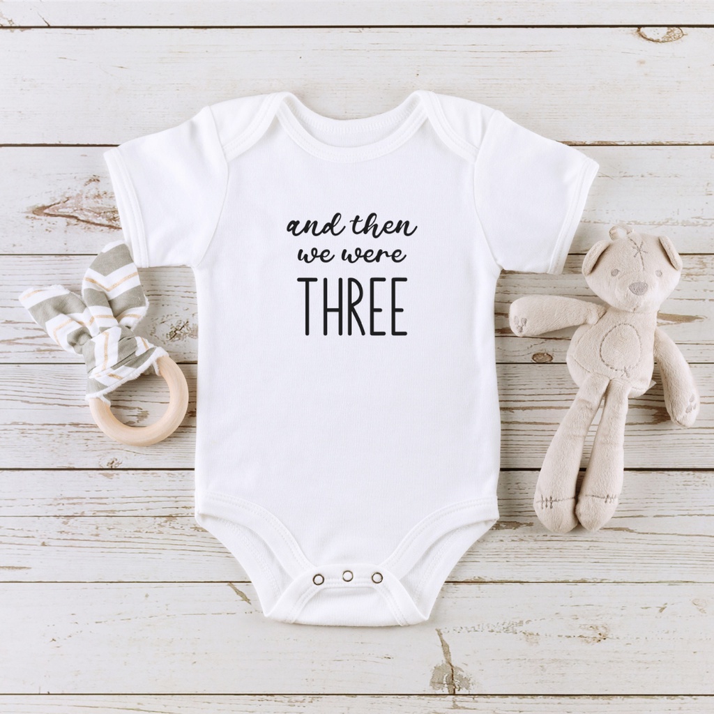 ourboxstory And Then We Were Three Onesie A001 Baby Announcement ...