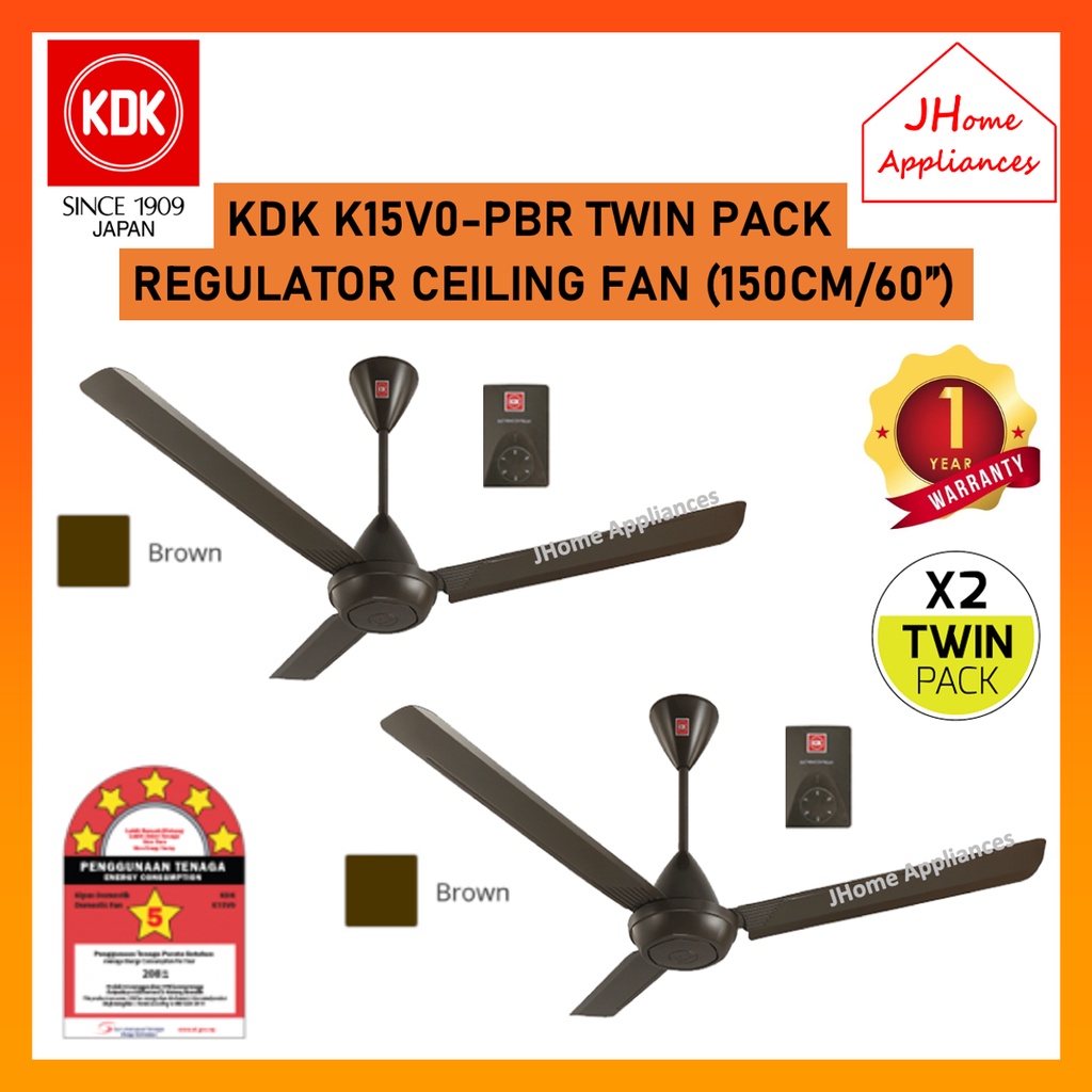 [2 UNITS] KDK K15V0-PBR TWIN PACK REGULATOR CEILING FAN (150CM/60 ...