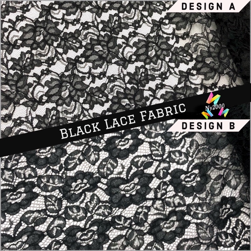 Kain French Lace Corak Bunga Warna Hitam (Bidang 60”) | Lace Nikah ...