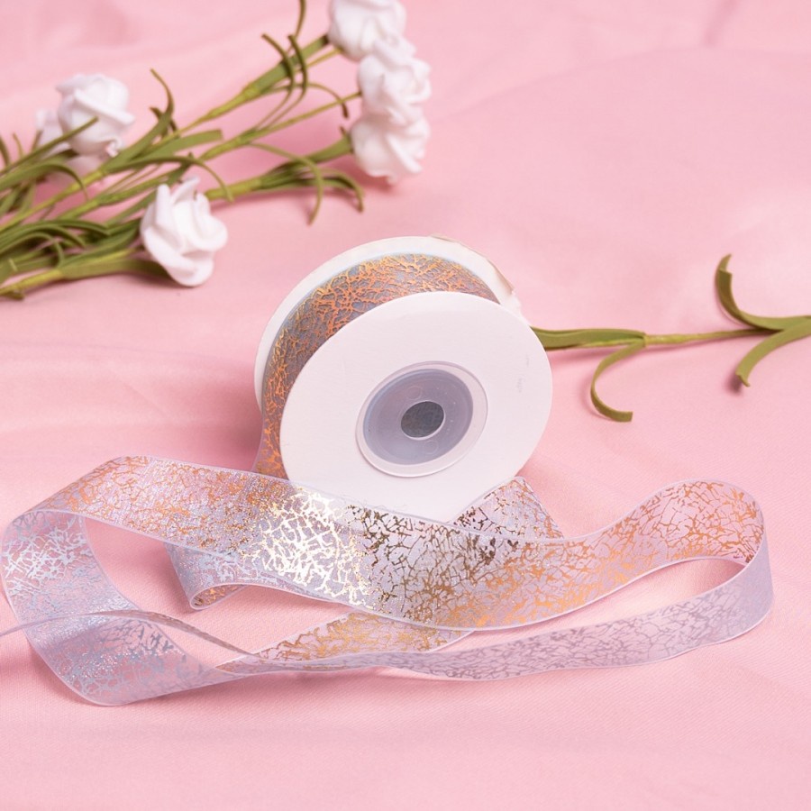 1m/5m Twinkle Gold Textured Organza Ribbon | Gold Pattern Sheer Ribbon ...